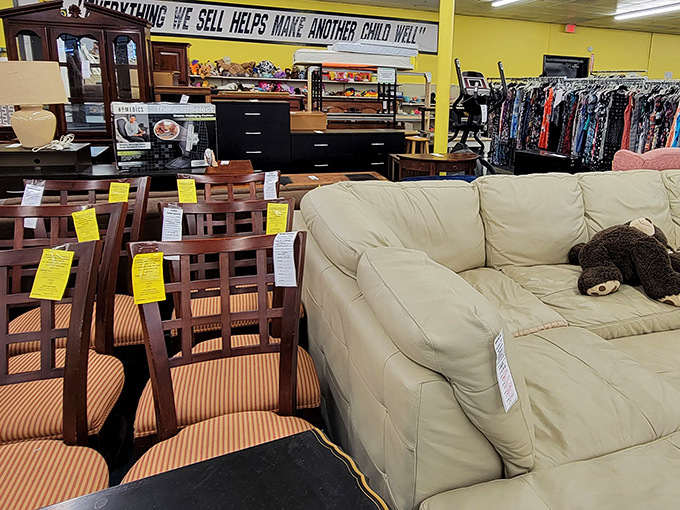 That banner says it all: "Everything we sell helps make another child well." Shop for sofas, leave with furniture AND the warm fuzzies.