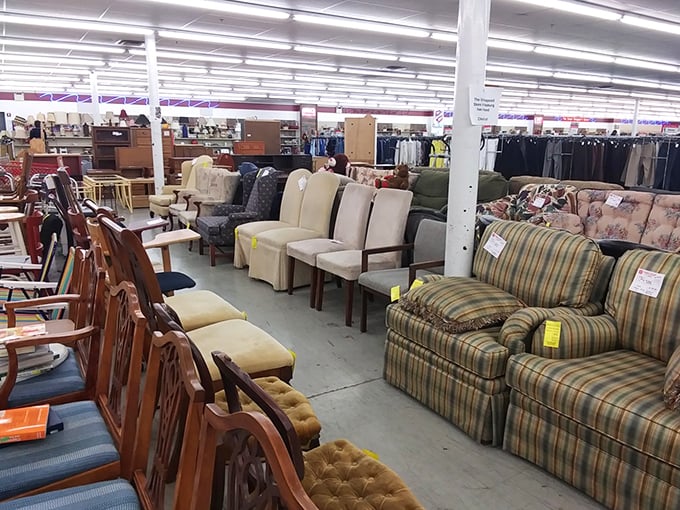 The furniture section feels like a living room time machine, with decades of comfortable seating options waiting for their second chapter.