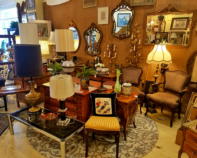 Mid-century magic corner! Where else can you find lamps that witnessed the moon landing and chairs that could tell tales of cocktail parties past?