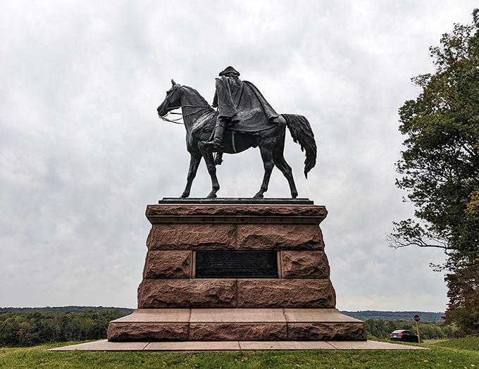 General Wayne sits eternally vigilant on his bronze steed, probably wondering why we're all taking selfies instead of drilling for battle. 