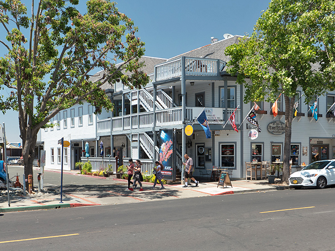 This charming two-story commercial building exemplifies Benicia's preserved architectural heritage, where shopping feels like stepping into a more civilized era.