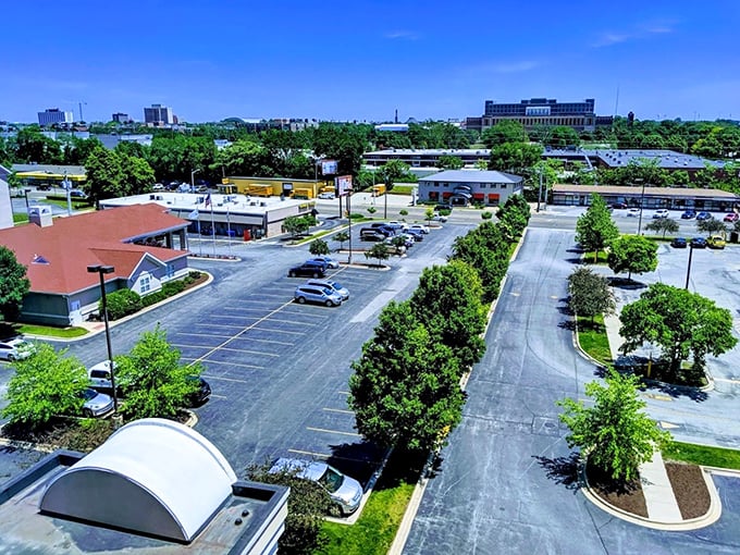 A bird's-eye view of Champaign reveals its perfect balance &ndash; enough parking to avoid urban anxiety, enough greenery to remind you you're in the heartland.