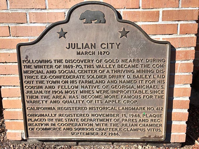This historical marker tells Julian's fascinating journey from gold rush boomtown to apple paradise. History never tasted so good!