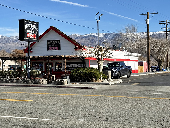 Holy Smoke BBQ isn't just a name&mdash;it's what you'll exclaim after tasting their Texas-style brisket with those majestic mountains providing the perfect dining backdrop.
