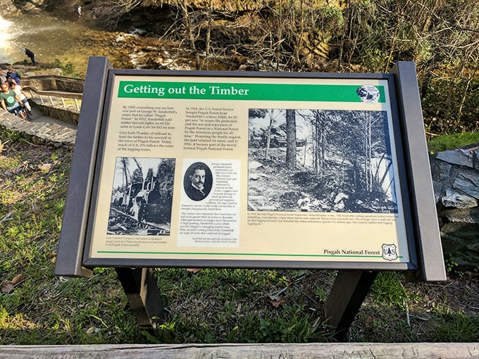 History carved in wood and water &ndash; this sign tells the tale of how humans and nature have been doing this dance for centuries. 