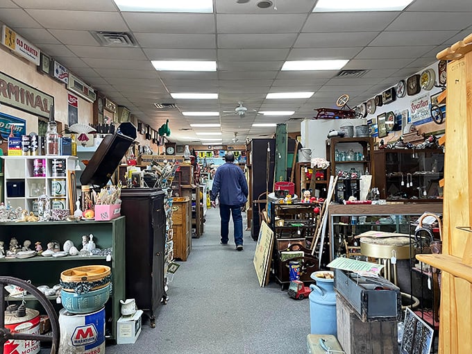 Every aisle tells a different story. This gentleman isn't just shopping—he's exploring chapters of American history with each turn.