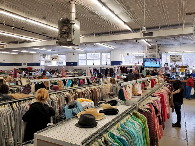 Inside awaits a wonderland of pre-loved treasures spanning what feels like acres, where every aisle promises the thrill of discovery.