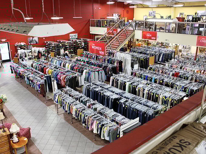 The clothing section alone could qualify for its own zip code, with color-coded racks transforming the space into a rainbow of textile possibilities.
