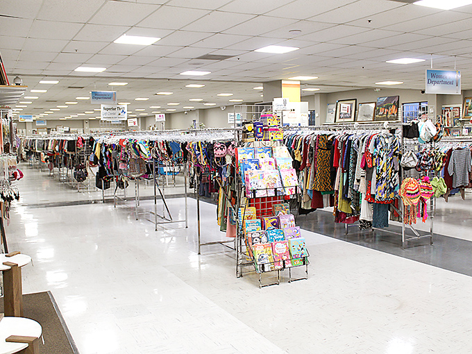 Racks upon racks of possibility. The fluorescent lighting might not be flattering, but the deals certainly are.