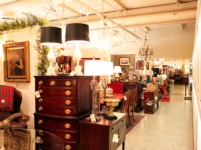 A mahogany chest of drawers stands at attention, surrounded by an entourage of lamps and accessories &ndash; the furniture equivalent of a well-dressed dinner party.