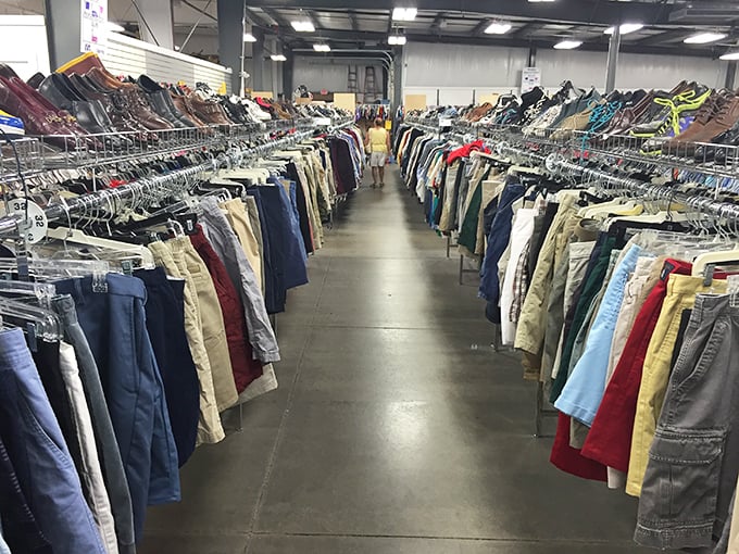 Organized chaos at its finest&mdash;racks stretching toward infinity, creating a color-coded roadmap for the patient treasure hunter.