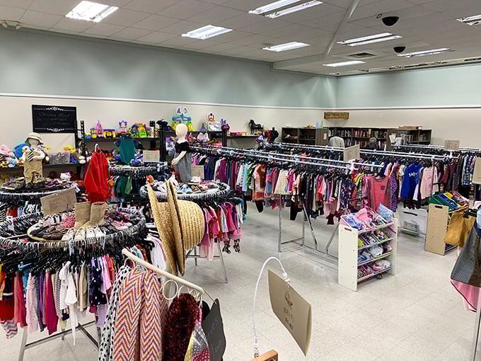 Racks upon racks of neatly organized clothing—like your fashionable friend's closet, if that friend happened to have excellent taste and unlimited space.