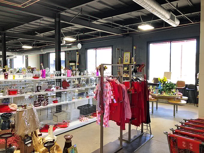 Industrial chic meets organized chaos in the best possible way. This isn't your grandmother's cluttered thrift store—unless your grandmother was Marie Kondo.