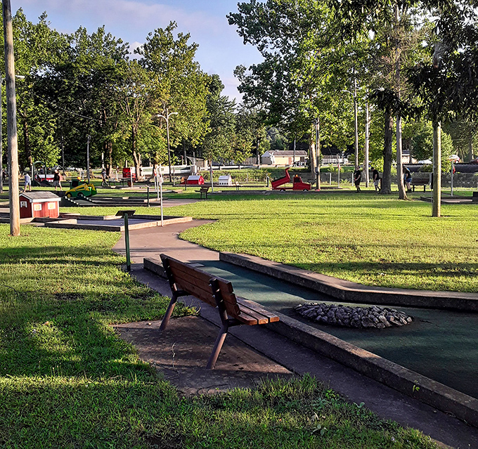 A miniature golf course and park benches invite lazy summer afternoons at Kish Park, where time slows down and conversations linger.