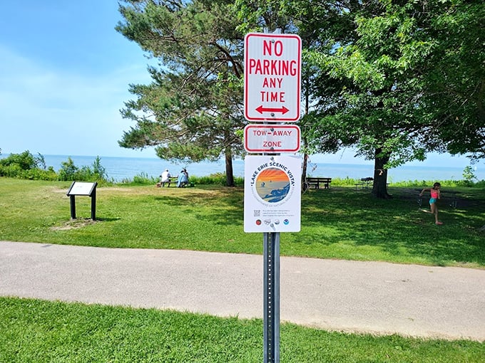 Even the "No Parking" signs can't detract from Lake Erie's beauty&mdash;proof that some views are worth risking a tow-away ticket.