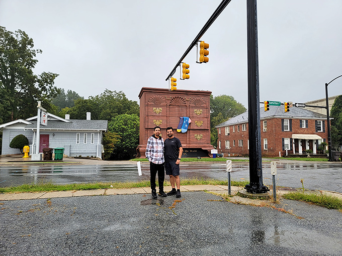 Rain can't dampen the excitement of seeing this wooden wonder. Even traffic lights seem to pause in reverent attention.