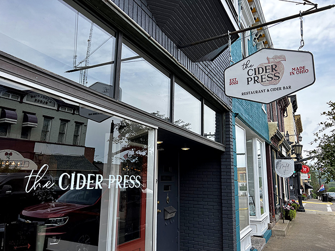 The Cider Press invites passersby with its sleek exterior and promise of apple-infused delights that would make even Johnny Appleseed swoon.