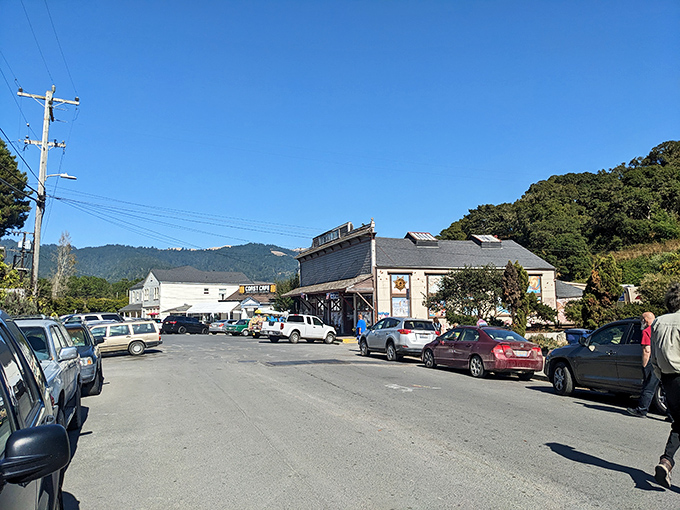 Downtown Bolinas embraces its unpretentious personality with weathered buildings, parked cars, and absolutely zero chain stores.