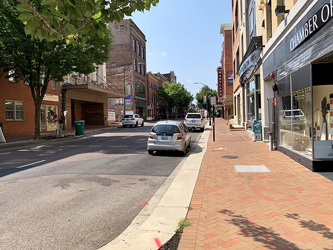 Brick sidewalks and storefronts create Hagerstown's walkable downtown district, where local businesses thrive in buildings that have witnessed generations of Maryland history.