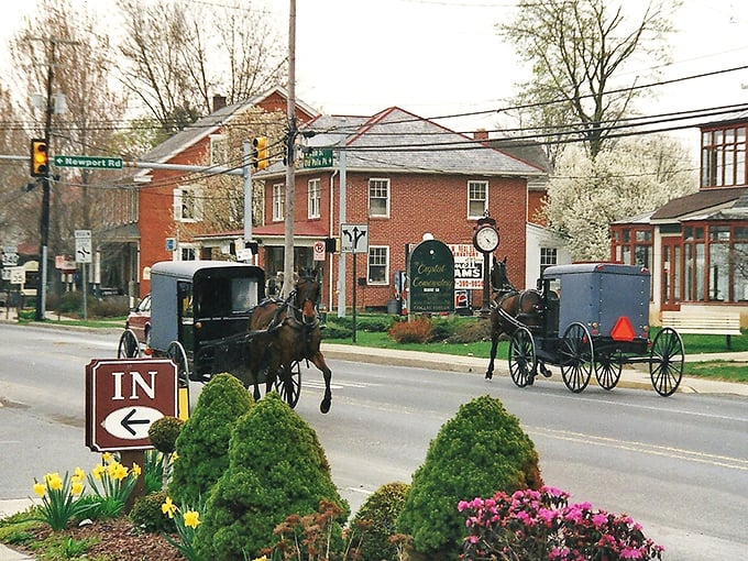 Rush hour in Intercourse looks a bit different. Two buggies passing might qualify as a traffic jam in this peaceful corner of Pennsylvania.