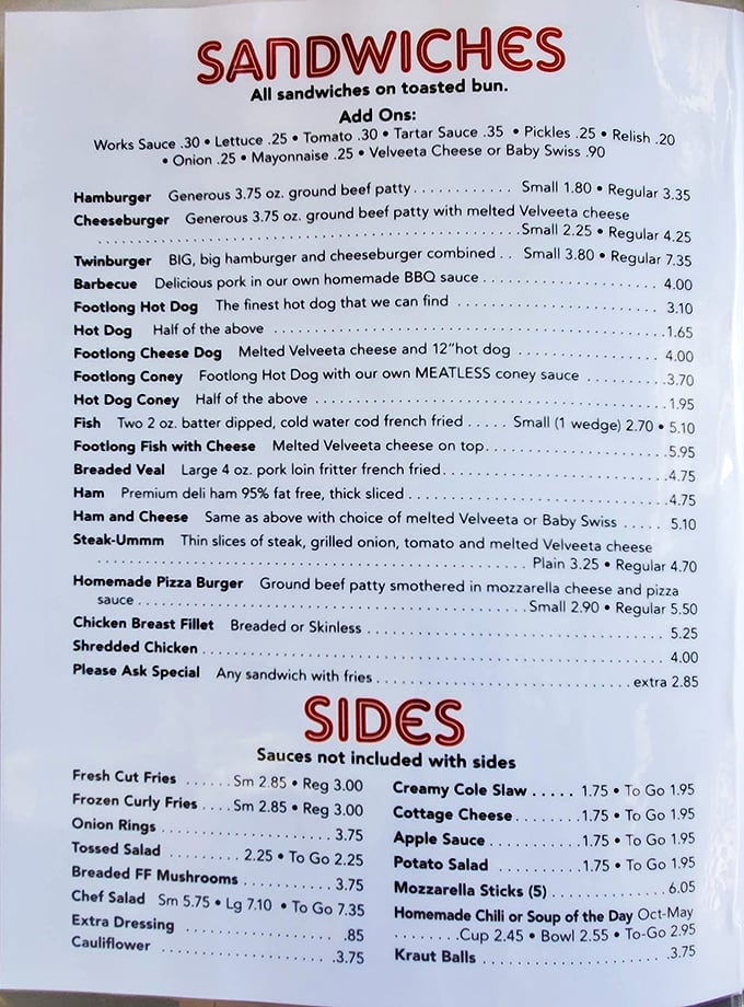 This menu isn't just a list of food&mdash;it's a historical document showcasing prices that make you wonder if you've accidentally traveled back to 1985. 