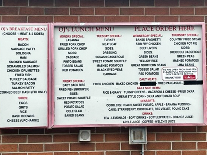 This menu board isn't just a list of foods - it's a weekly roadmap to happiness. Tuesday's meatloaf alone has probably mended broken hearts.