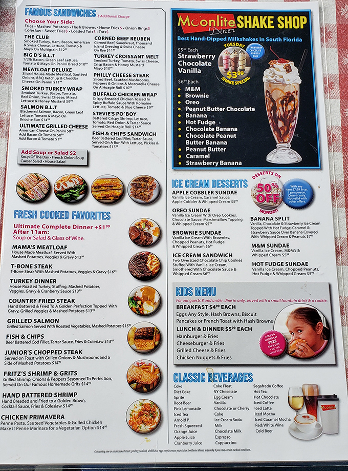 A menu that reads like a love letter to American comfort food, with those legendary hand-dipped milkshakes stealing the spotlight.