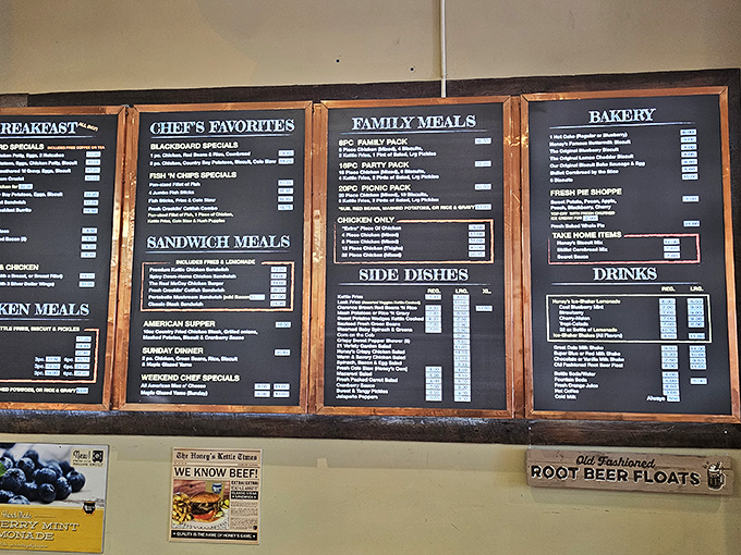 A menu board that reads like a love letter to comfort food classics. Each category promises a different path to culinary bliss.
