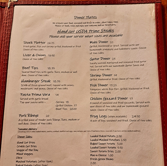 A menu that reads like a love letter to Florida cuisine&mdash;from gator tail to frog legs, this isn't your chain restaurant fare.