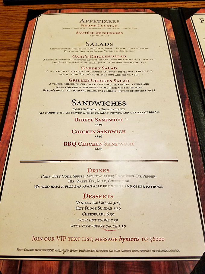 A menu that doesn't need fancy fonts or pretentious descriptions. Just straightforward promises of deliciousness that Bynum's consistently delivers.