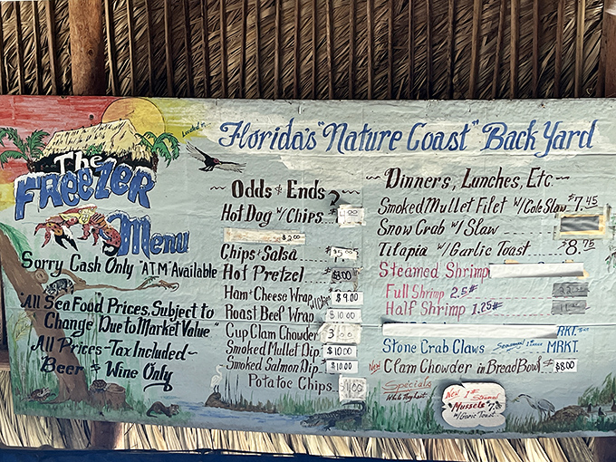 The hand-painted menu board tells you everything you need to know&mdash;this place prioritizes fresh seafood over fancy fonts. 