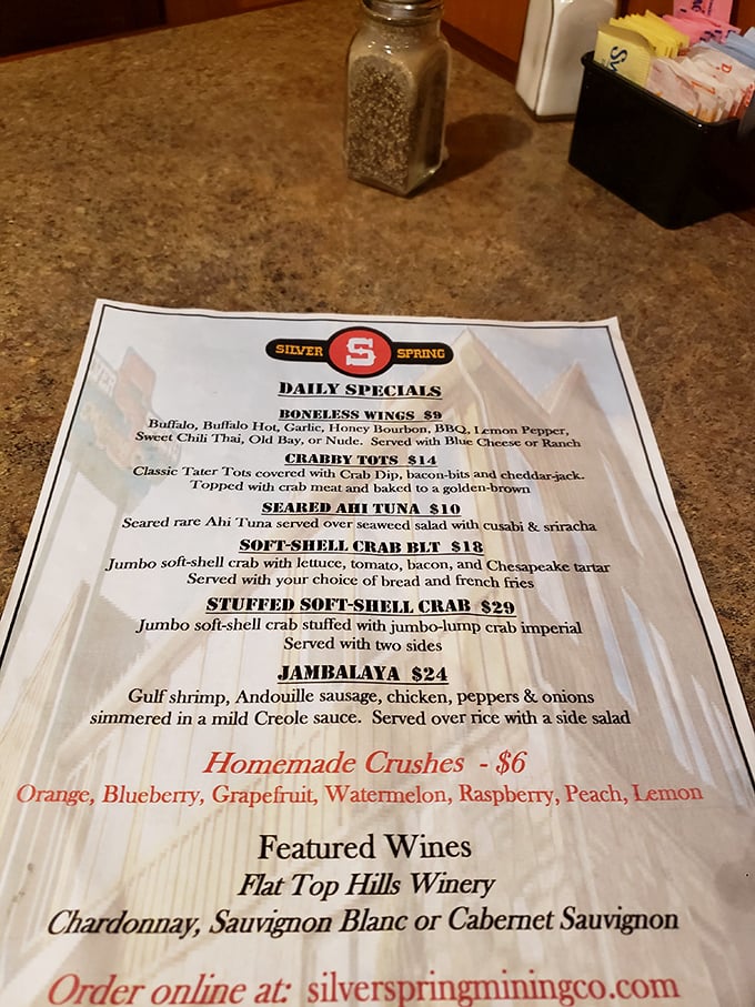 This menu tells the real story: from Crabby Tots to Stuffed Soft-Shell Crab, it's a love letter to Maryland's seafood obsession with homemade crushes for good measure.