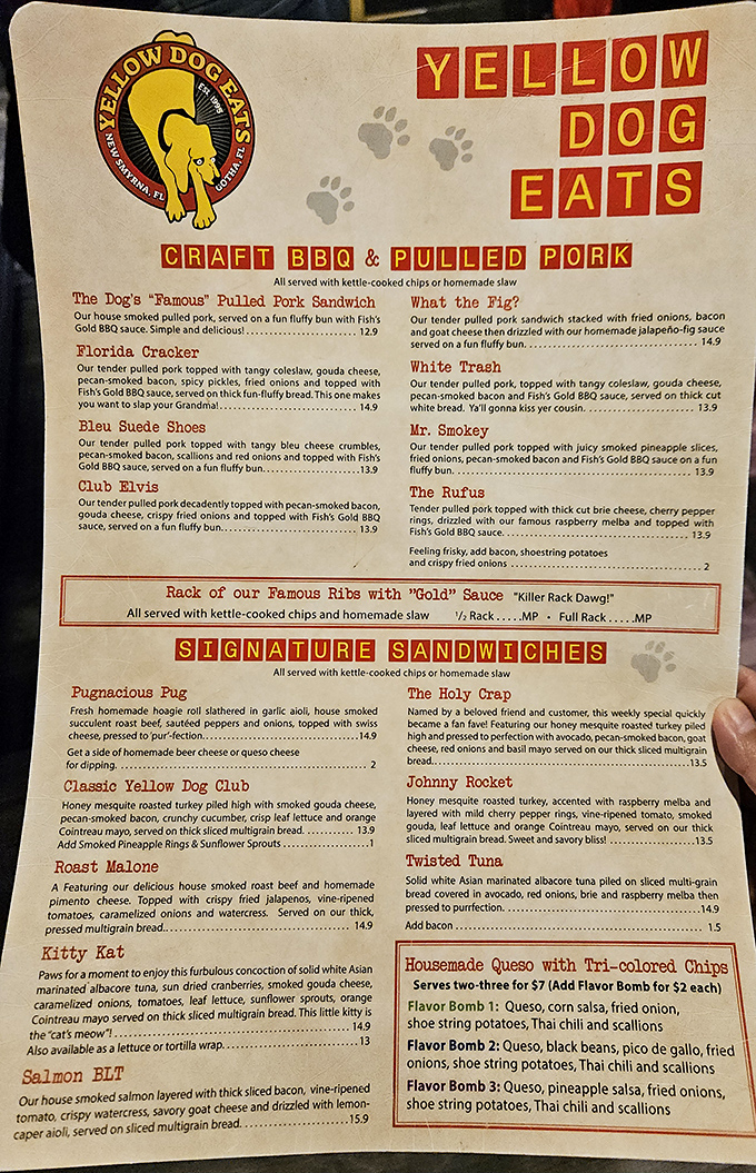 The menu reads like a love letter to pulled pork, with each sandwich more temptingly named than the last.