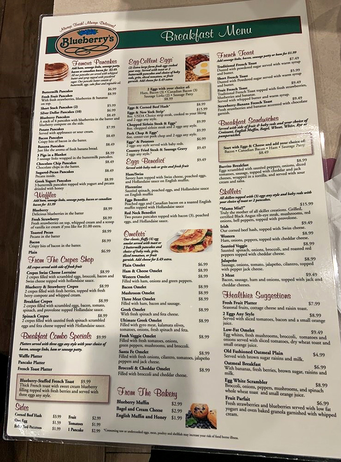 The menu that launches a thousand breakfast debates. Like choosing between favorite children, except these children are made of pancakes, eggs, and syrup.