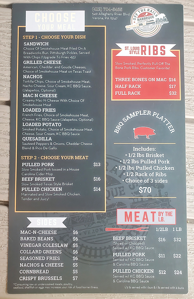 This isn't just a menu—it's a roadmap to happiness. The "choose your own adventure" format lets you customize your barbecue journey.