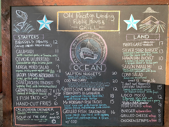This chalkboard menu isn't just a list of food &ndash; it's a treasure map where X marks the spot for seafood gold.
