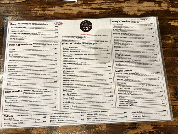 This menu isn't just a list of options&mdash;it's a roadmap to happiness with detours through egg country and pancake paradise.