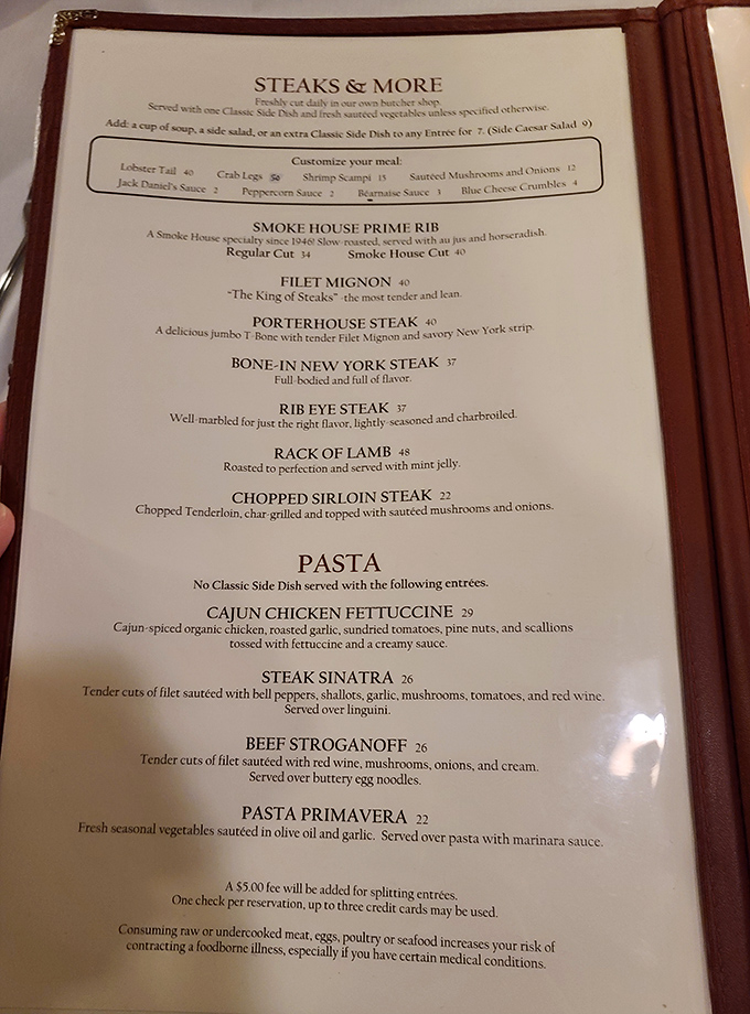 This isn't just a menu&mdash;it's a carnivore's bucket list. The Steak Sinatra alone is worth canceling your diet plans for.