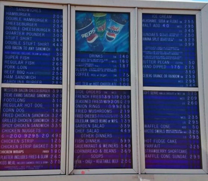 The menu board tells a story of American comfort food evolution. No fancy fonts or pretentious descriptions&mdash;just straightforward deliciousness waiting to happen.