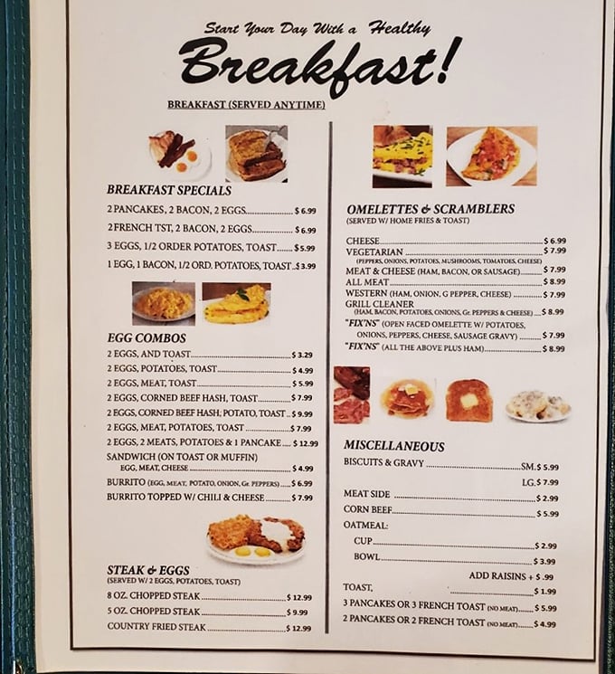Breakfast served anytime might be the three most beautiful words in the English language. This menu is a roadmap to comfort food paradise.
