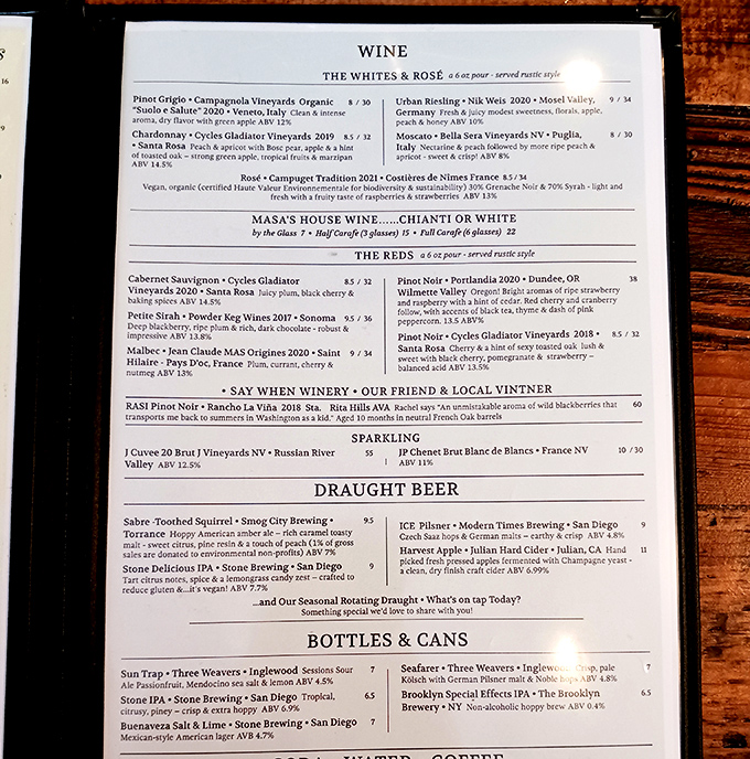 Their wine list reads like a love letter to California vineyards, with enough variety to complement whatever pizza adventure you choose.