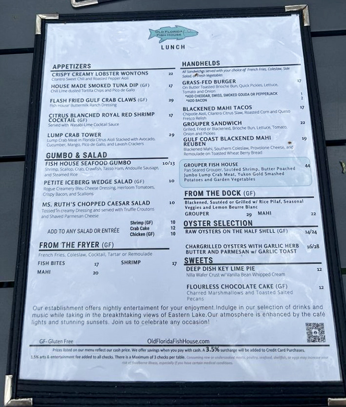 This menu reads like a love letter to the Gulf&mdash;each item a culinary postcard from Florida's coastline. Decision paralysis has never been so delicious.