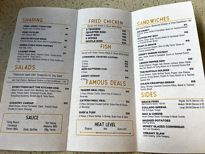 This menu reads like a love letter to Southern comfort food. The "Famous Deals" section isn't just marketing&mdash;it's a roadmap to happiness.