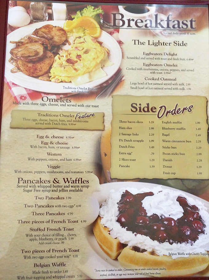 This menu isn't just a list of options&mdash;it's a roadmap to breakfast nirvana with the Belgian waffle as your delicious final destination.