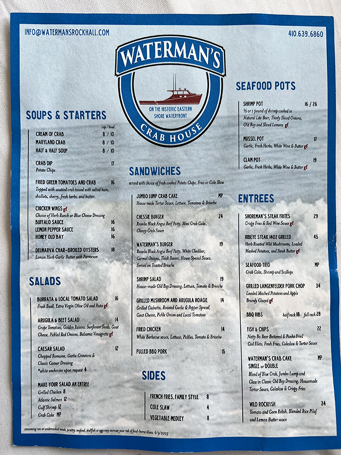 This menu reads like a love letter to Maryland's seafood heritage. The jumbo lump crab cake isn't just a dish&mdash;it's practically the state mascot.
