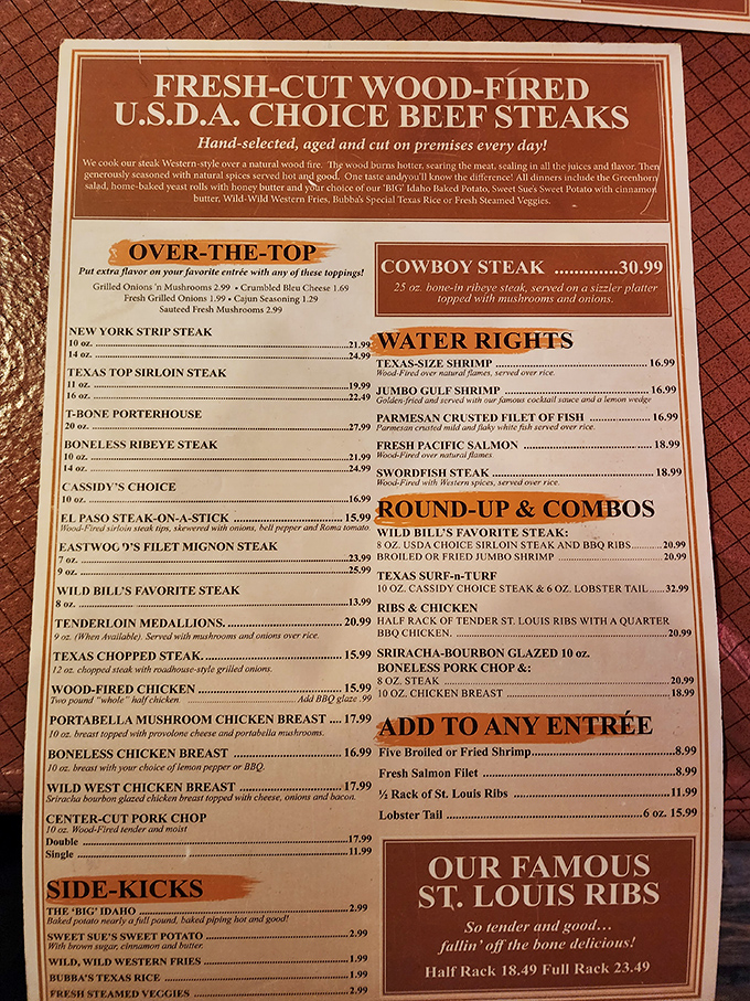 This menu isn't just a list of options&mdash;it's a declaration of carnivorous intent. Wood-fired promises that won't be broken.