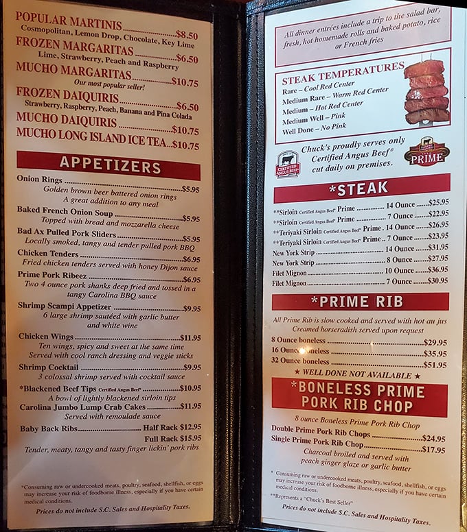 A menu that doesn't need fancy fonts or pretentious descriptions&mdash;just the promise of perfectly cooked beef and classic steakhouse favorites.