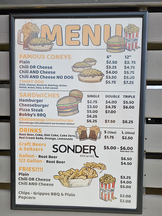 This menu doesn't need fancy fonts or pretentious descriptions&mdash;just the promise of legendary coneys, sandwiches, and that namesake root beer. Simplicity at its finest.