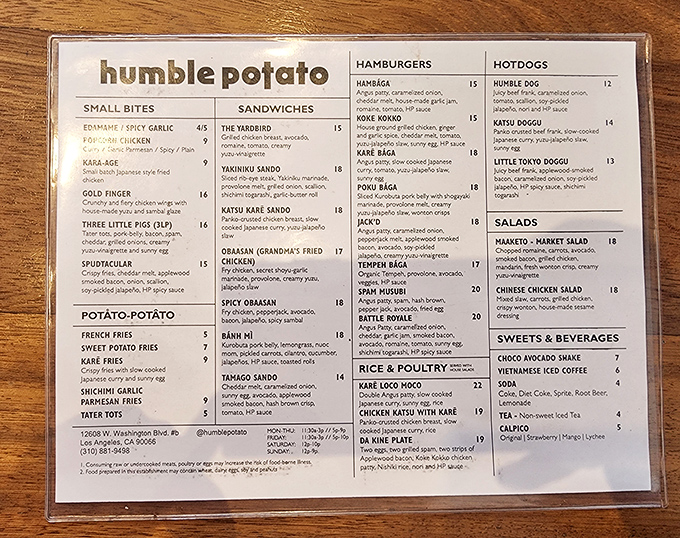 A menu that reads like a love letter to two culinary traditions, where burgers meet Japanese flavors in a delicious cross-cultural conversation.