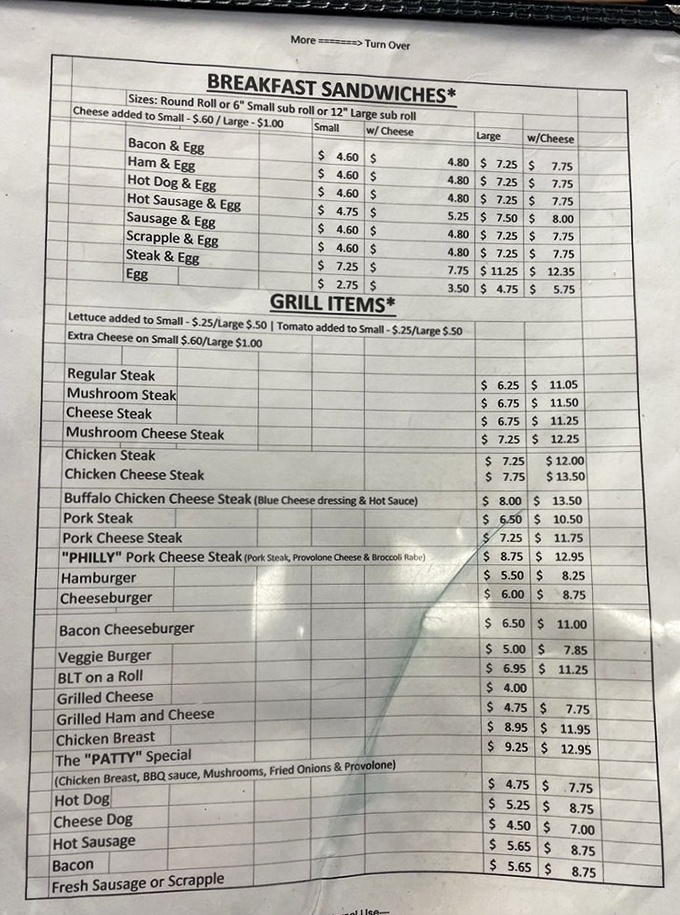 This menu isn't just a list &ndash; it's a roadmap to happiness. From breakfast sandwiches to legendary cheesesteaks, life's important decisions are made right here.